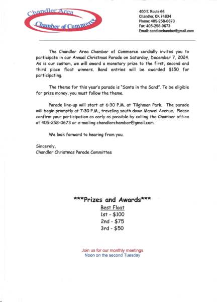 PARADE ENTRY LETTER - Chandler Area Chamber of Commerce